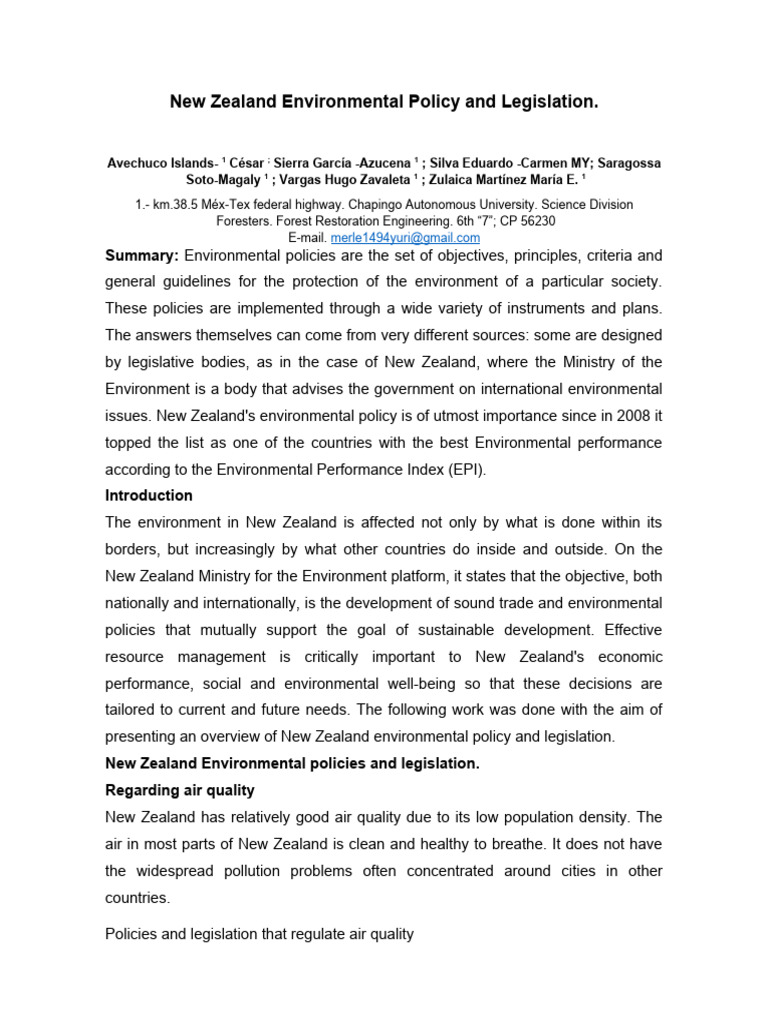 NZ Environmental Policy Overview | PDF | Climate Change | Water