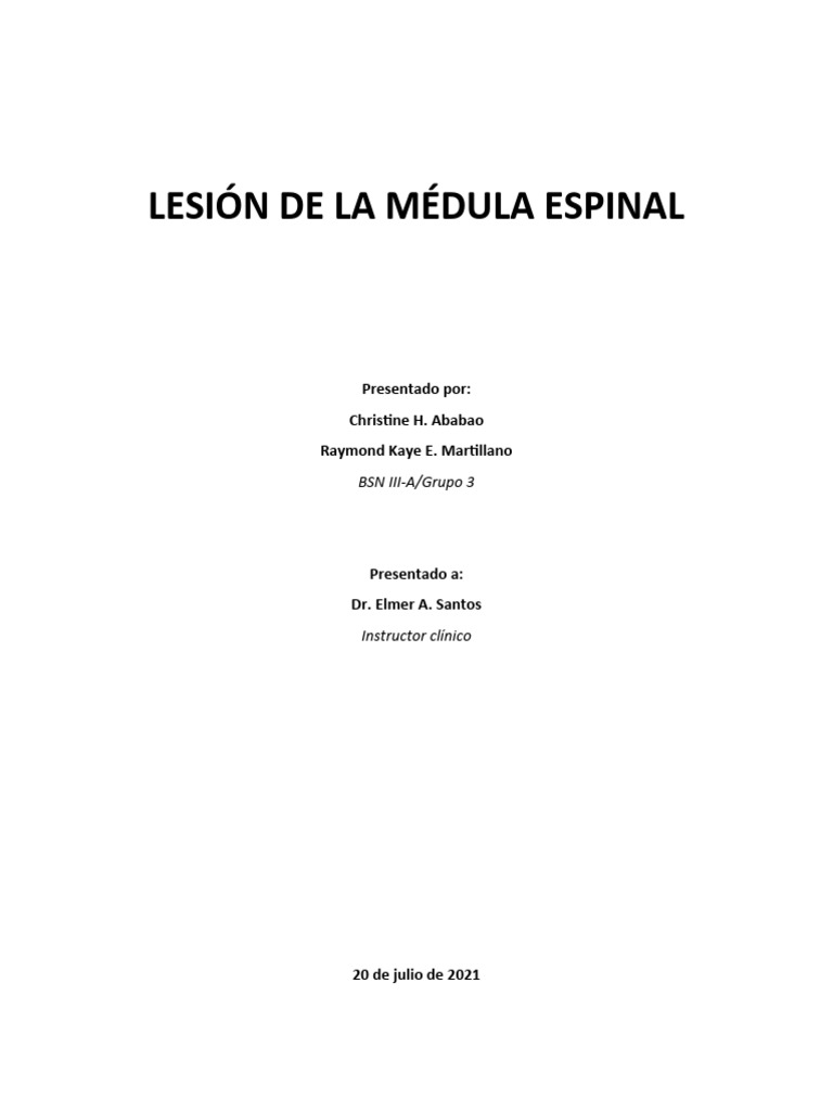 Lesión de la médula espinal | PDF | Ct Scan | Lesión de la médula espinal