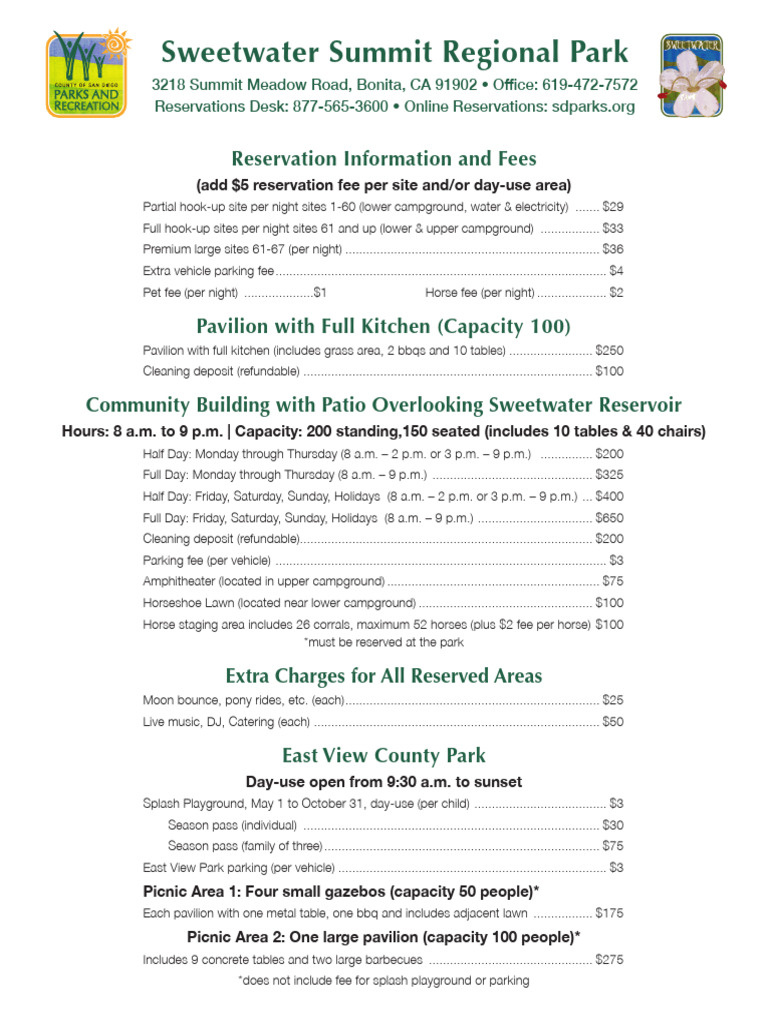 Sweetwater Park Reservation Guide | PDF