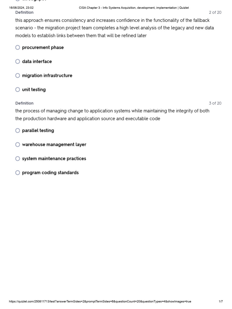 CISA Chapter 3 - Info Systems Acquisition, Development, Implementation - Quizlet | PDF | System ...