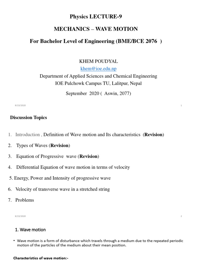 Wave Motion in Engineering Physics | PDF | Waves | Sound