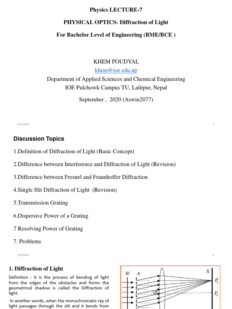 KP L-7 Diffraction of Light - SEPT 8 2020 | PDF | Diffraction | Angular Resolution