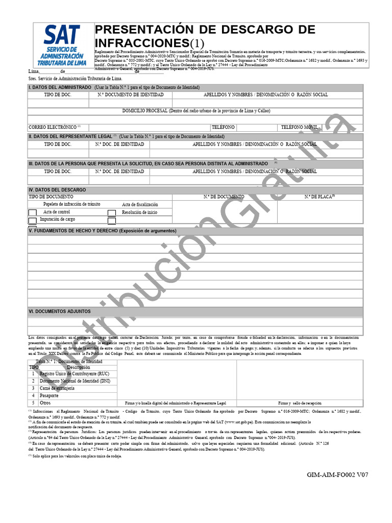 Descargo de Infracciones de Tránsito | PDF | Documento de identidad | Gobierno