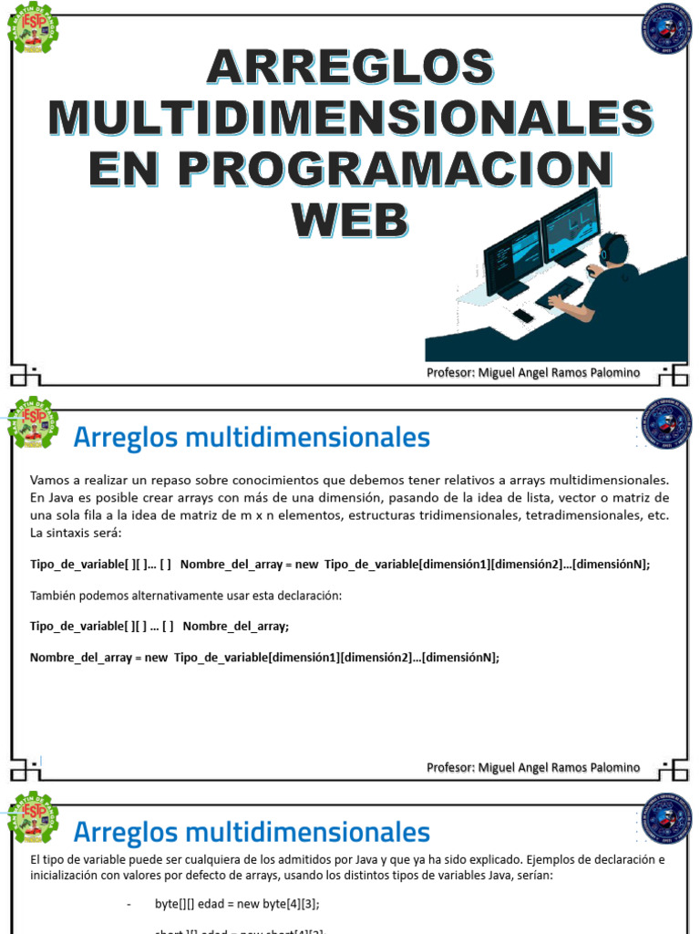 Sem8 ARREGLOS MULTIDIMENSIONALES | PDF | Programación de computadoras
