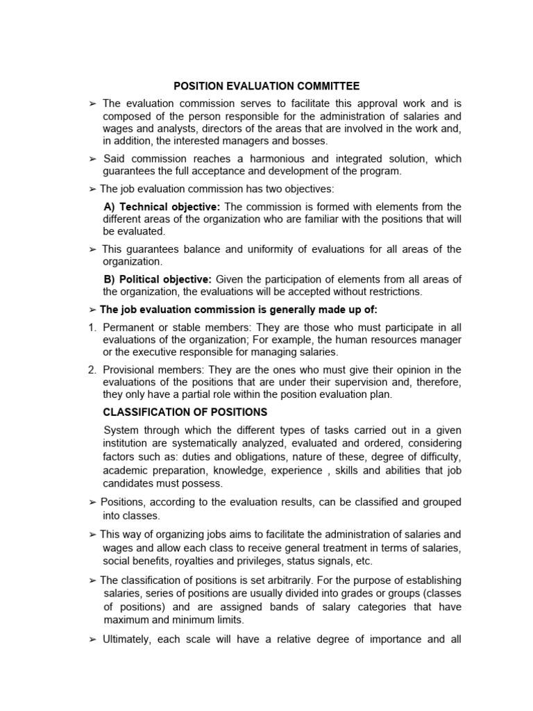 Position Evaluation Commission | PDF | Salary | Valuation (Finance)