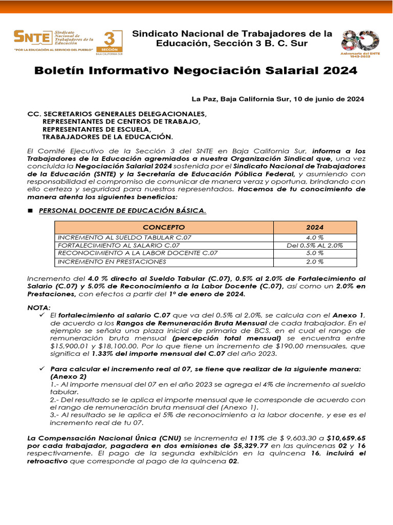 Boletín Negociación Nacional 2024 | PDF | Salario | Relaciones laborales