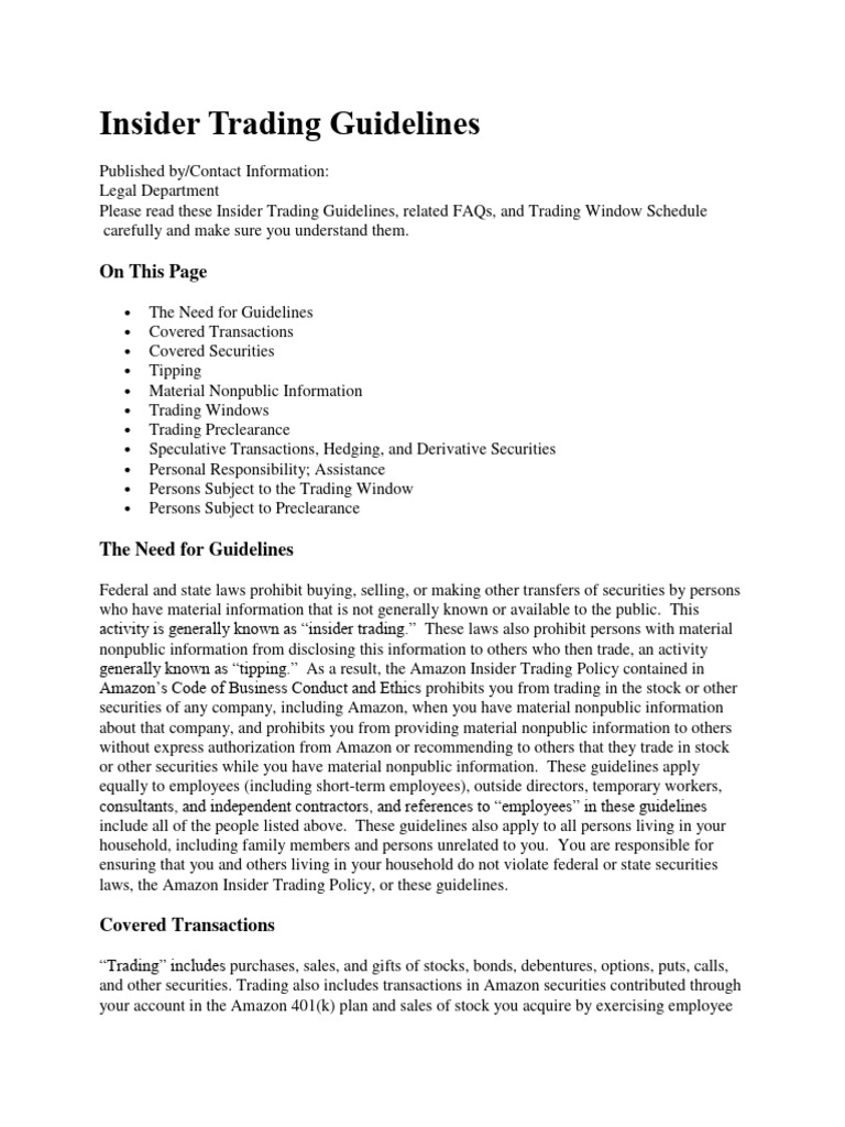 Amazon Insider Trading Guidelines | PDF | Insider Trading | Securities ...