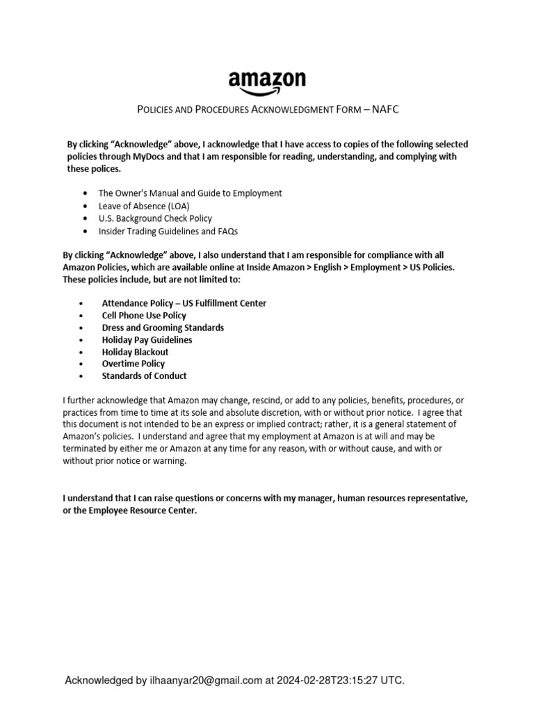 Employee Policy Acknowledgment Form | PDF