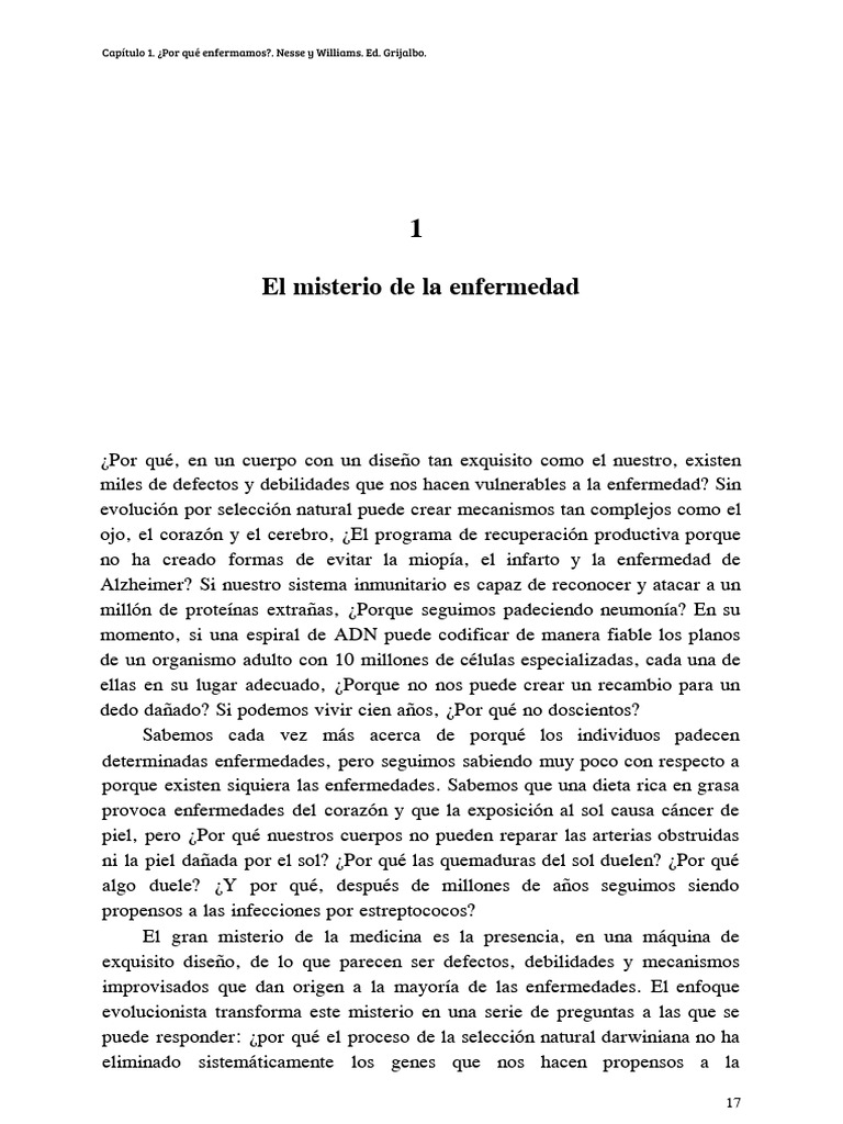 NESSE Y WILLIAMS - ¿Por Qué Enfermamos - Capítulo1 | PDF | Evolución | Gene