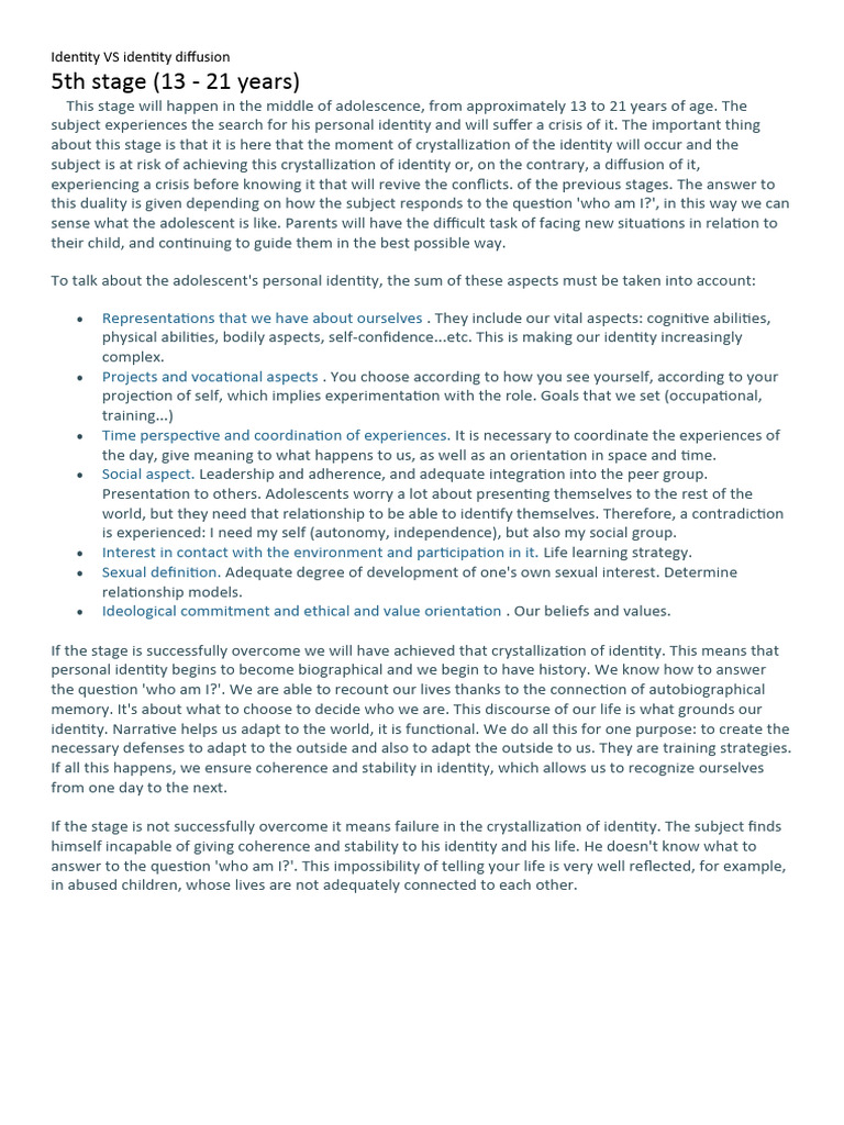 Identity Vs Identity Diffusion Erikson | Download Free PDF | Identity ...