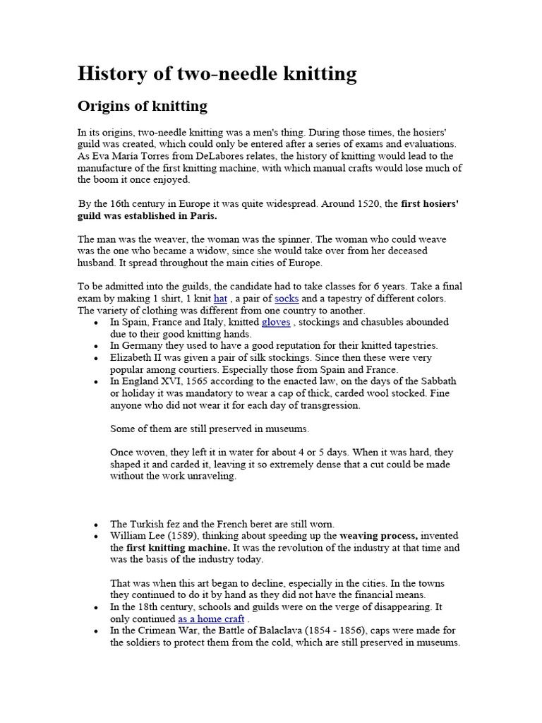 History of Two-Needle Knitting | PDF | Knitting | Knitting Needle