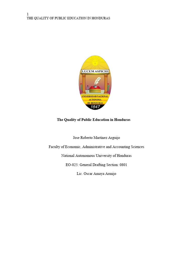 Quality of Public Education in Honduras | PDF | Literacy