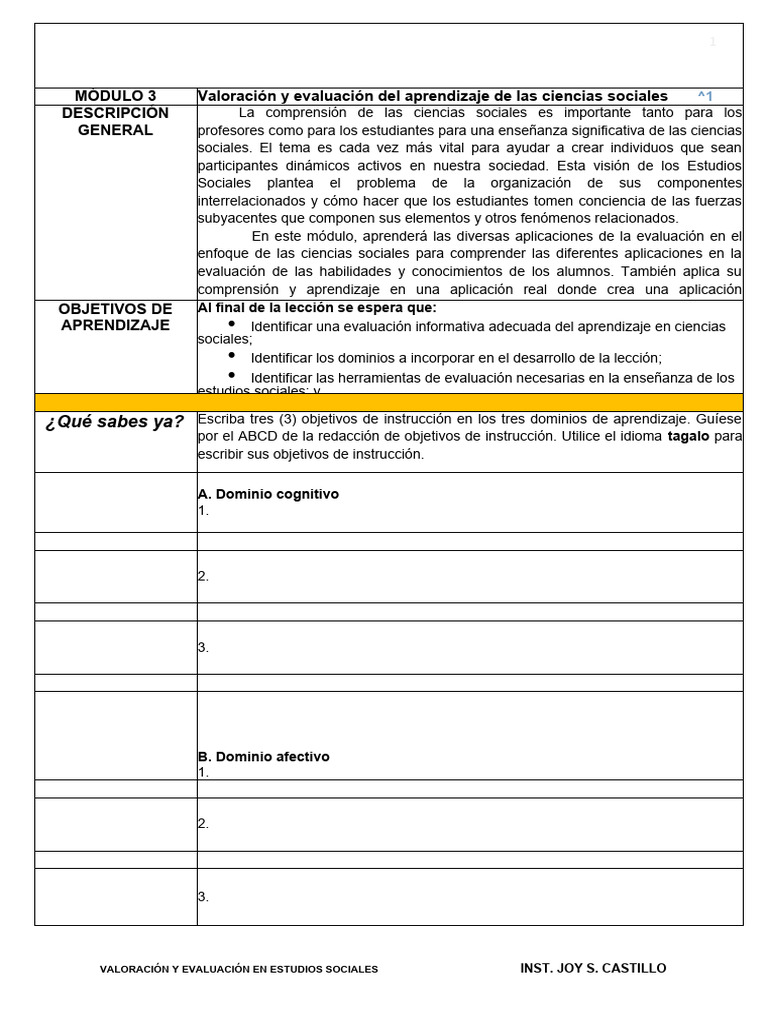 MÓDULO 3 - Valoración y Evaluación en El Aprendizaje de Las Ciencias ...