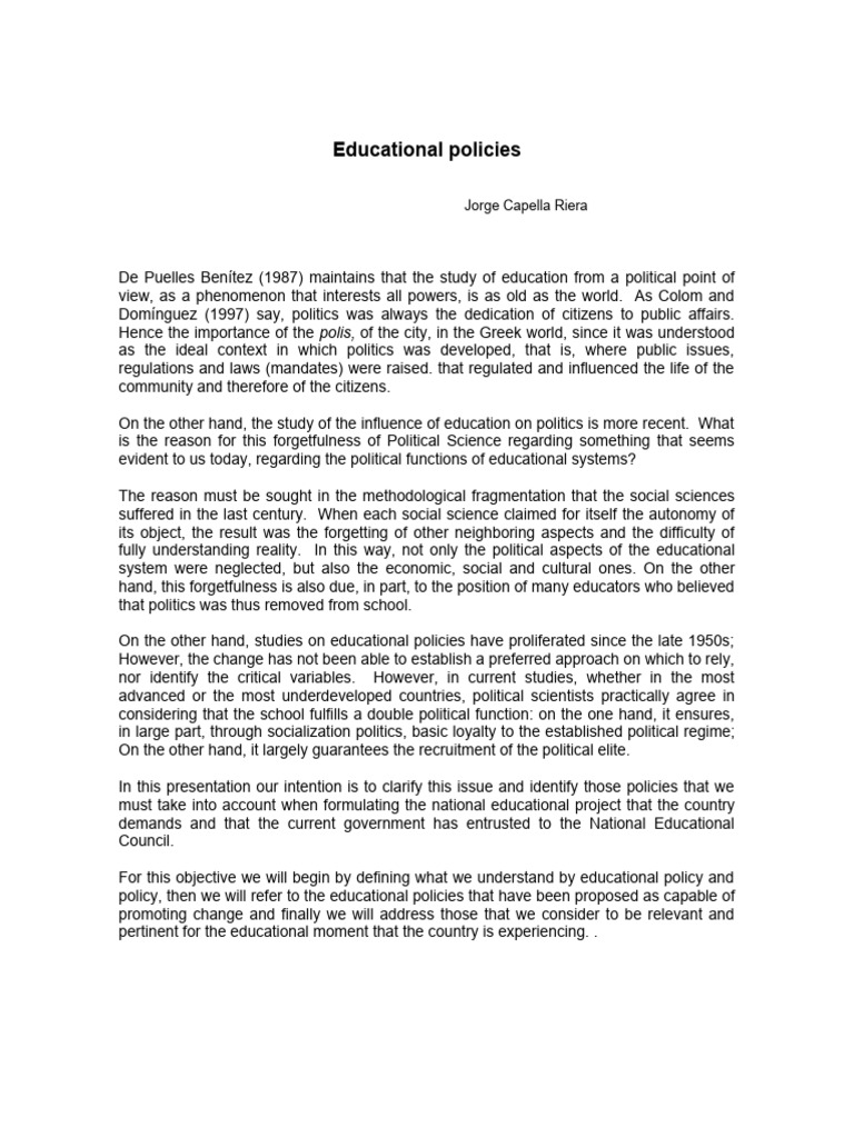 Understanding Educational Policies and Politics | PDF | Policy | Knowledge