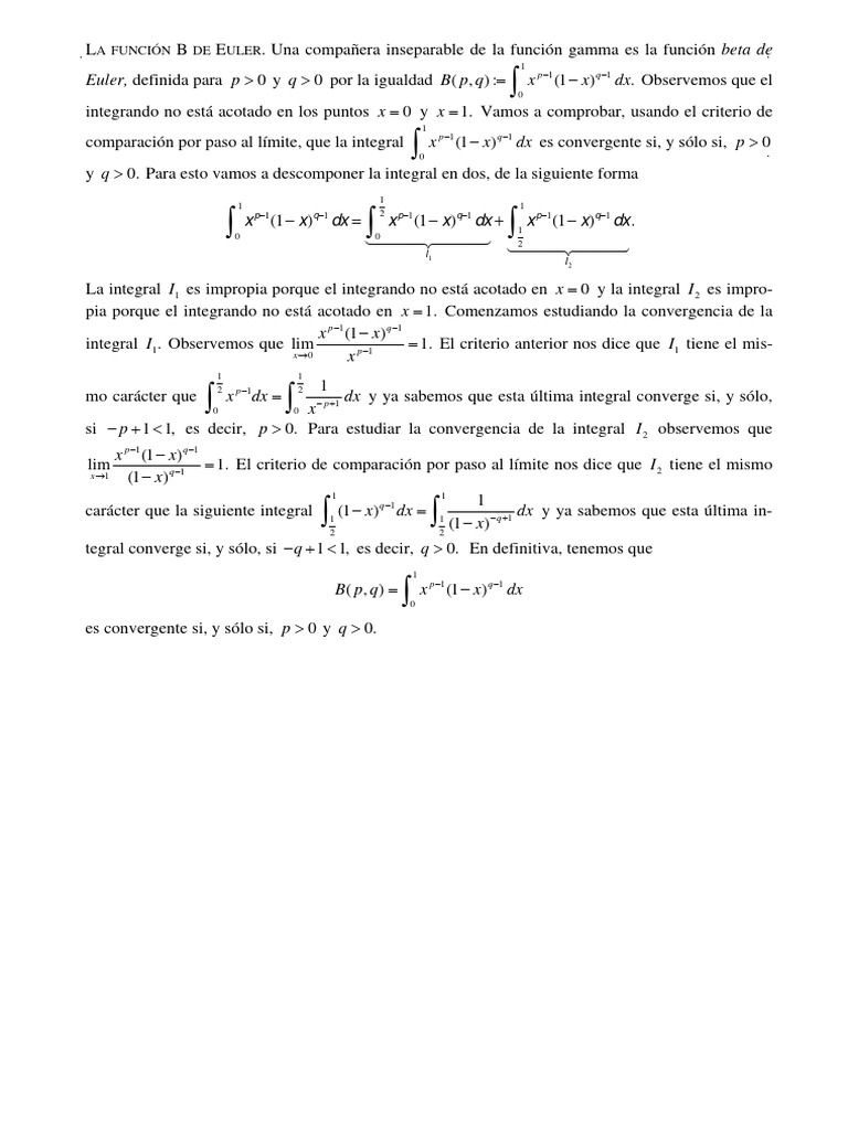 Convergencia de la Función Beta de Euler | PDF | Integral | Análisis