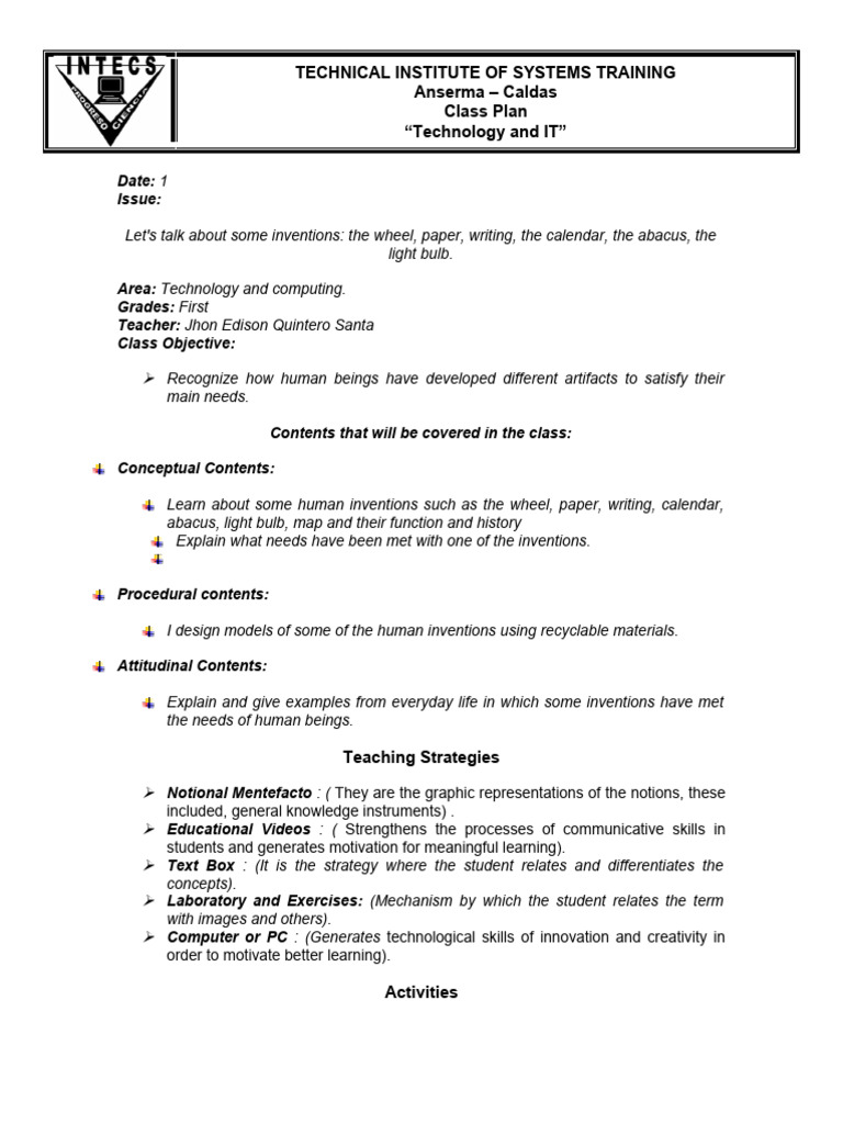 Inventions Class Plan | PDF | Incandescent Light Bulb | Invention