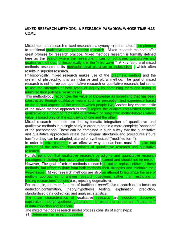 Mixed Research Methods A Research Paradigm Whose Time Has Come | PDF ...