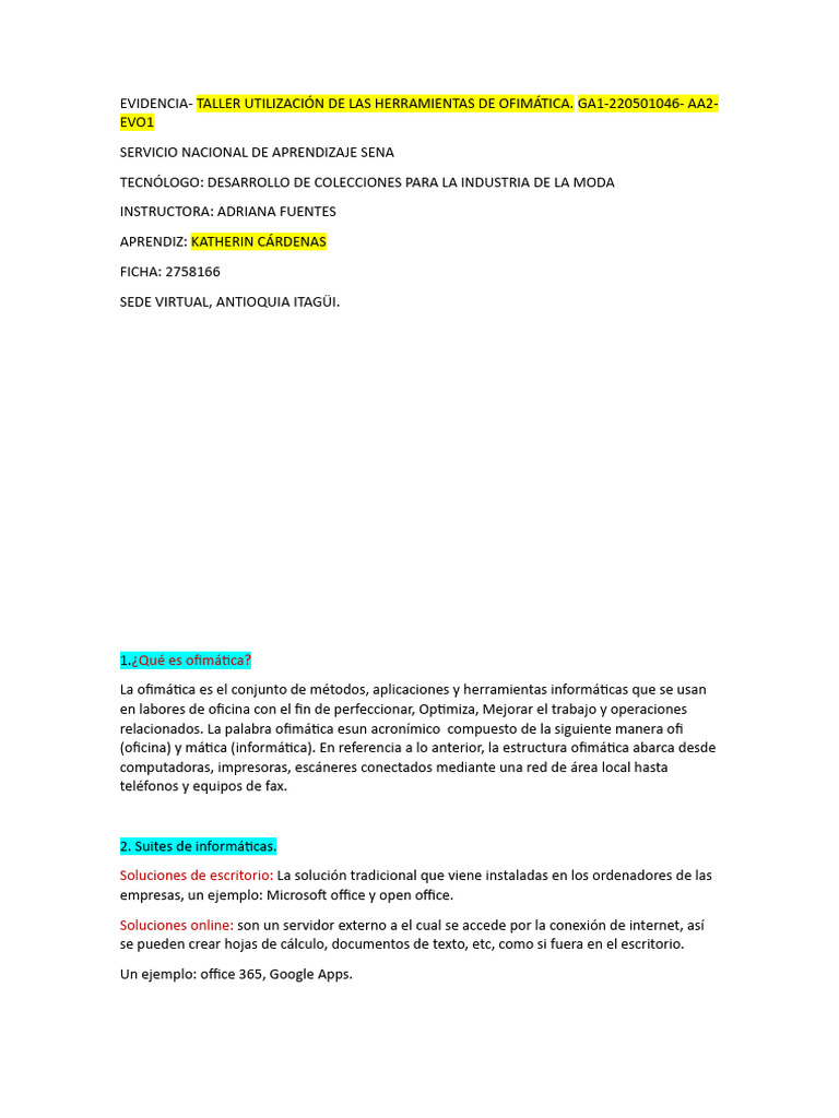 Taller utilización de las herramientas de ofimática. AA2-EVO1 | PDF | Microsoft Office ...