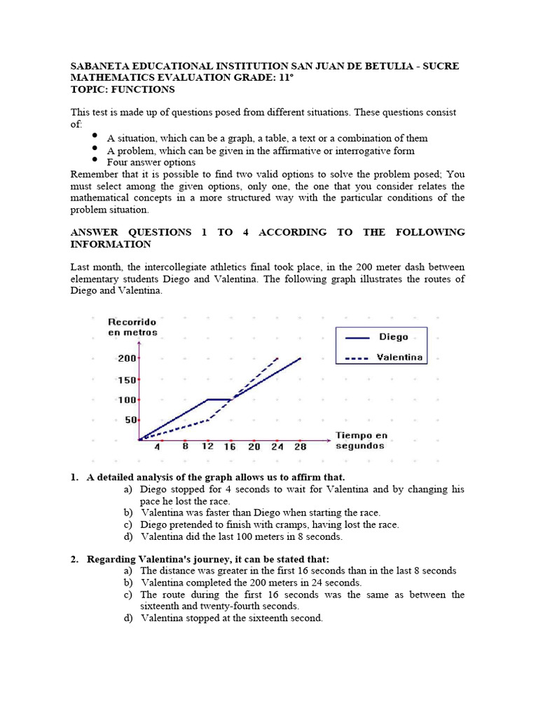 Evaluation of Mathematics Functions 11th Grade Colombia | PDF ...