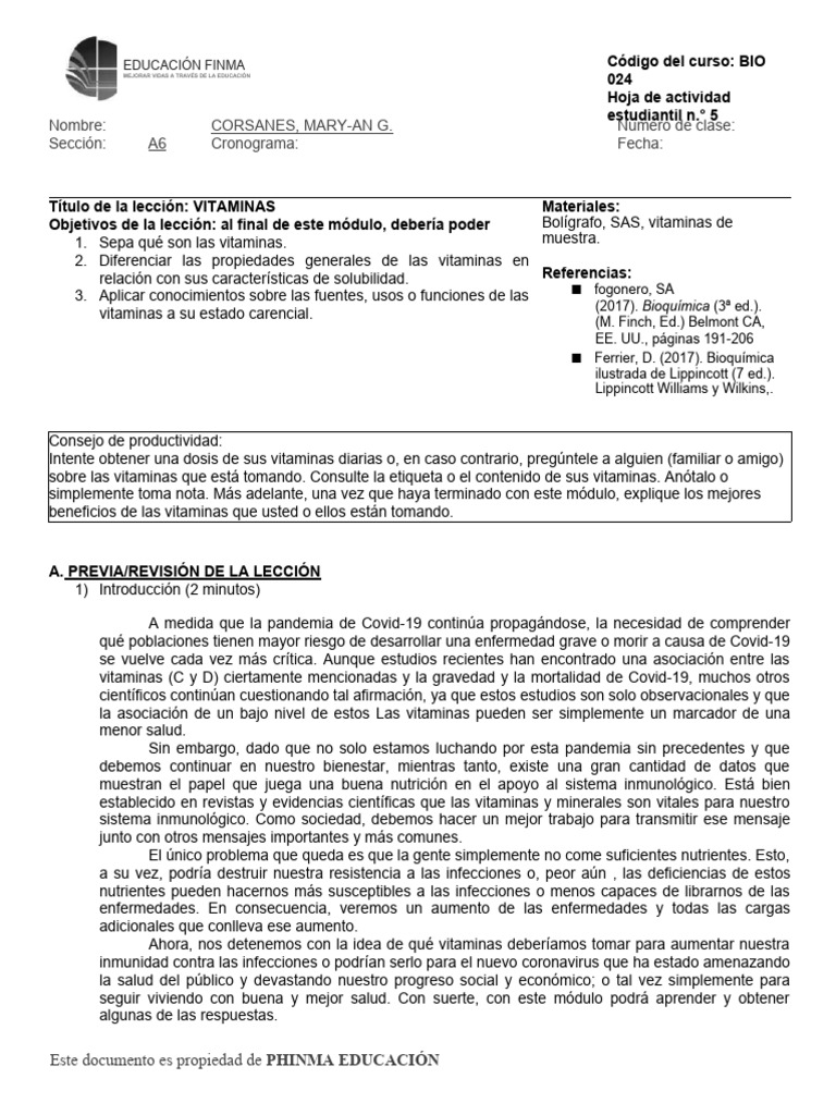 Bio-024 Sas Lec# 5-Vitaminas | PDF | Vitamina | Vitamina e