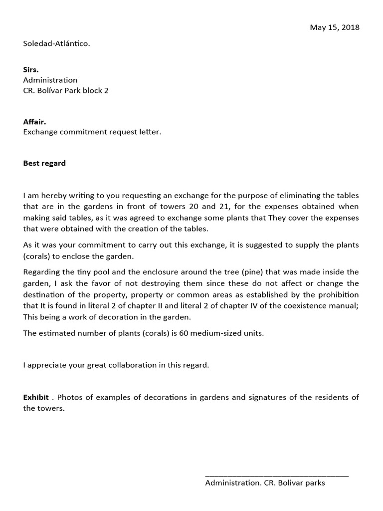 Exchange Commitment Letter | PDF | Home & Garden | Science & Mathematics