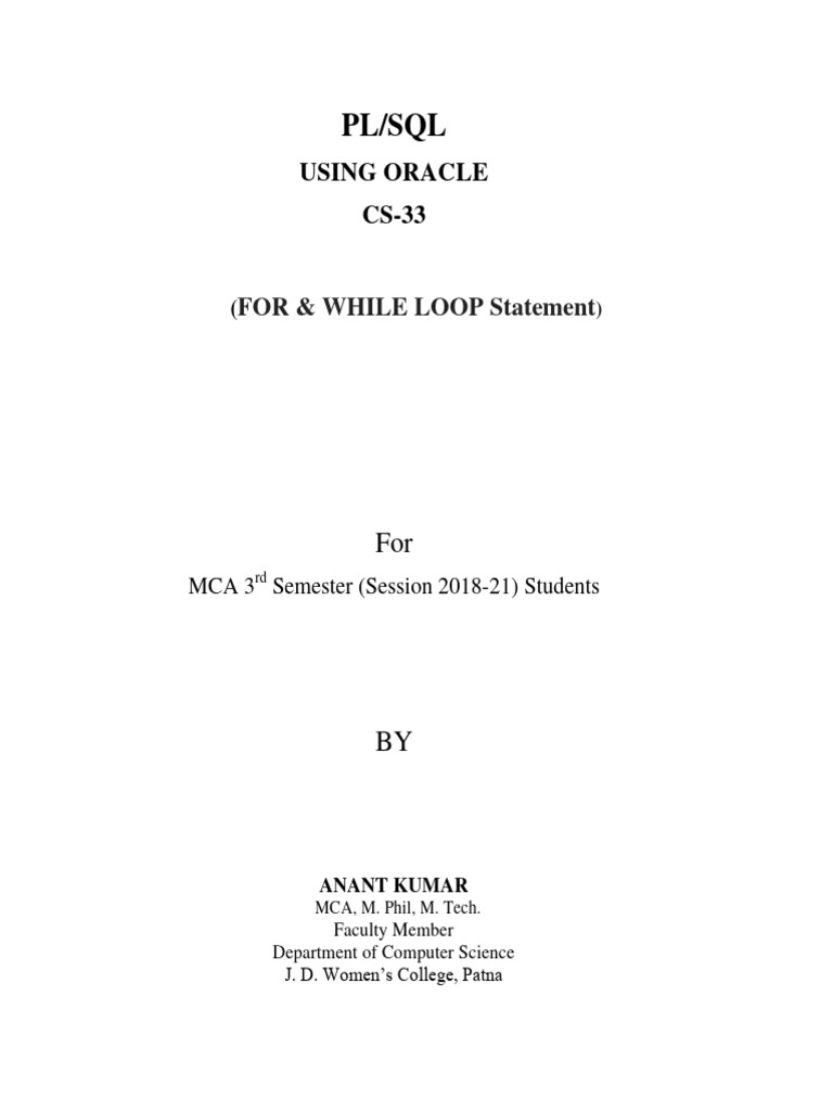 MCA 3rd Sem PL-SQL Using Oracle - L5 by Anant Kumar | PDF | Control Flow | Pl/Sql