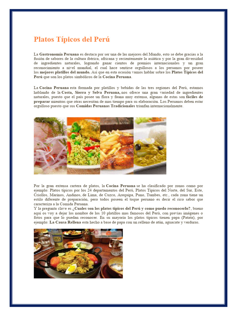 Platos Típicos Del Perú EPT 4TO | PDF | Perú | Alimentos