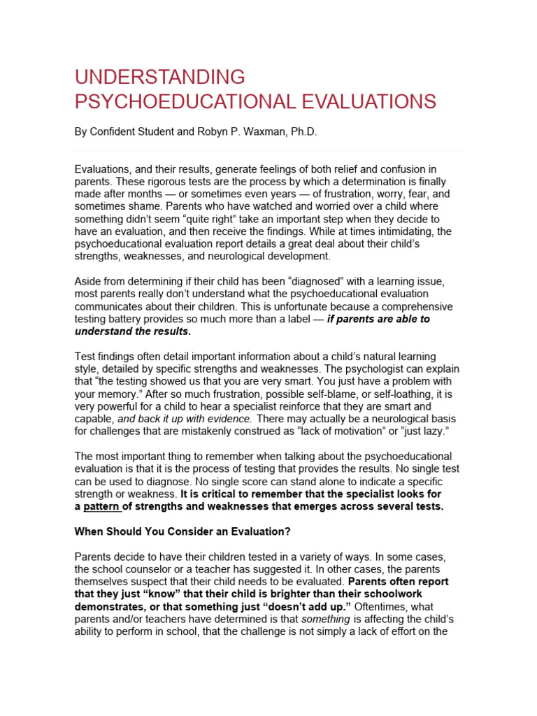 Psychoeducational Evaluations Explained | PDF | Learning Disability ...