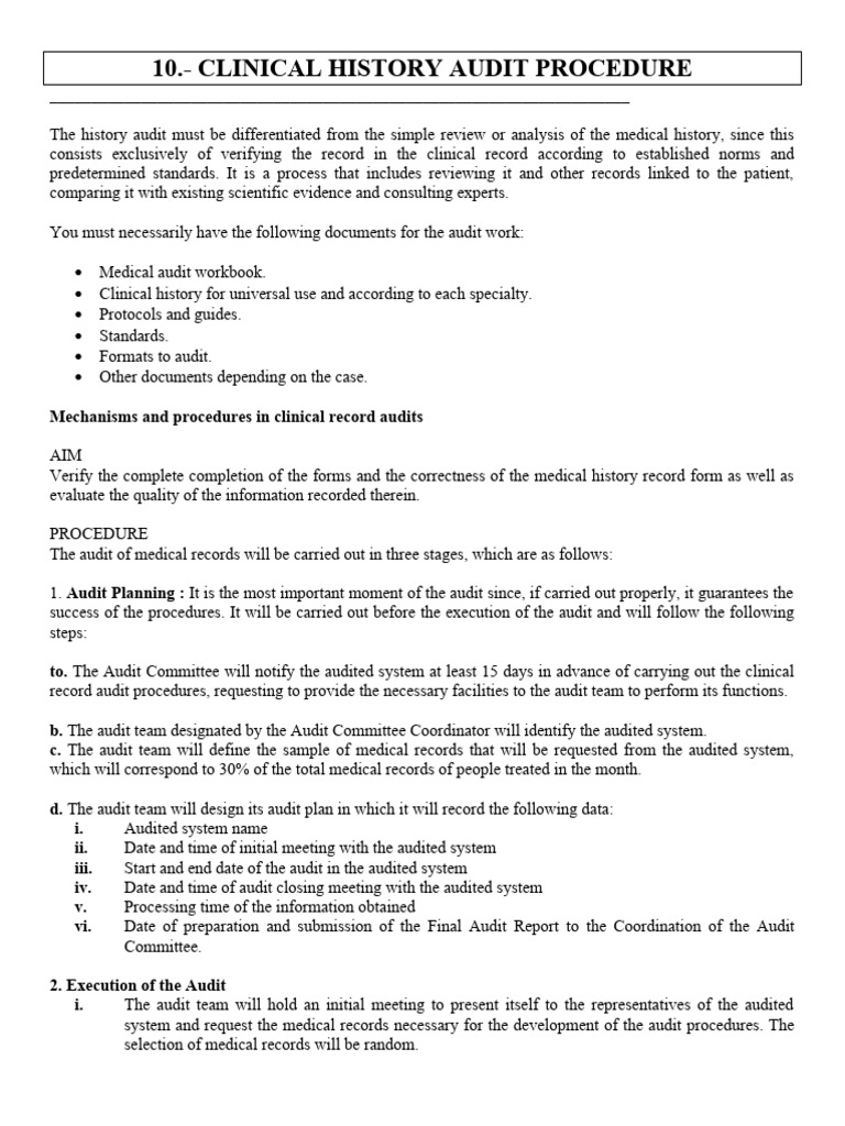 Clinical History Audit Procedure Guide | PDF | Medical Diagnosis | Audit