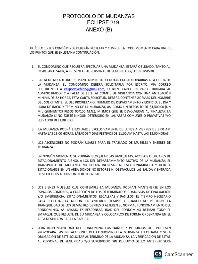 Protocolo de Mudanza Eclipse 219 | PDF | Condominio | Daños y perjuicios
