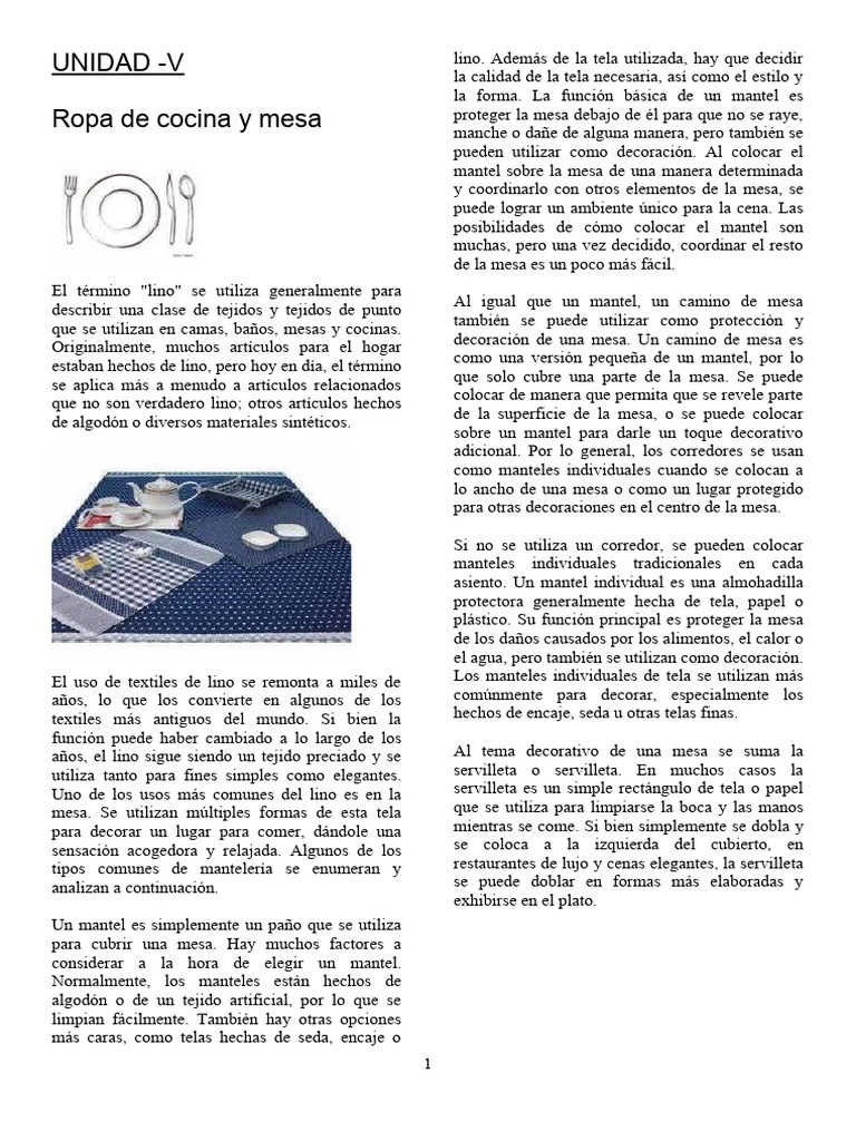 Ropa de Cocina | PDF | Textiles | Ropa de cama