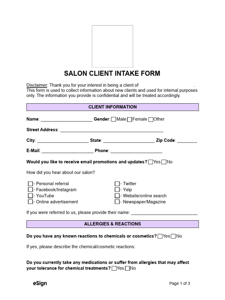 Salon Client Intake Form | PDF