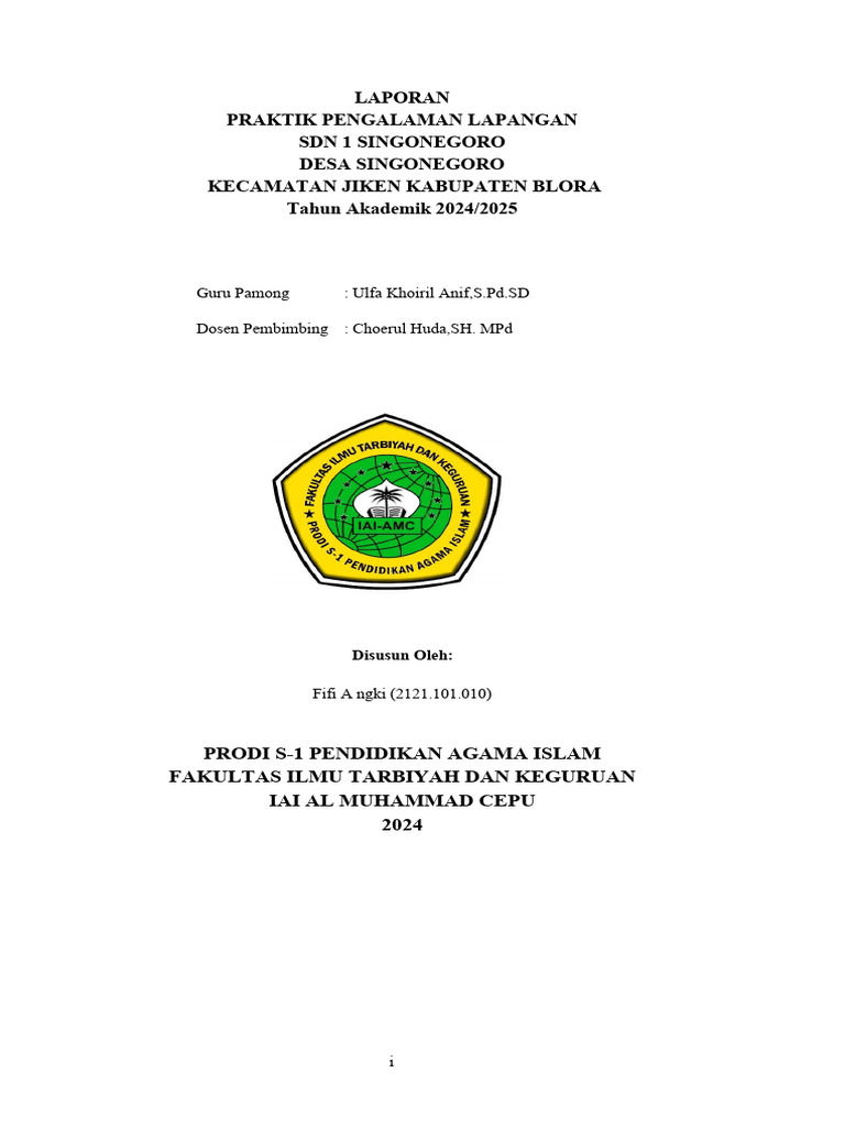 Laporan PPL SDN 1 Singonegoro 2024 | PDF | Ilmu Sosial