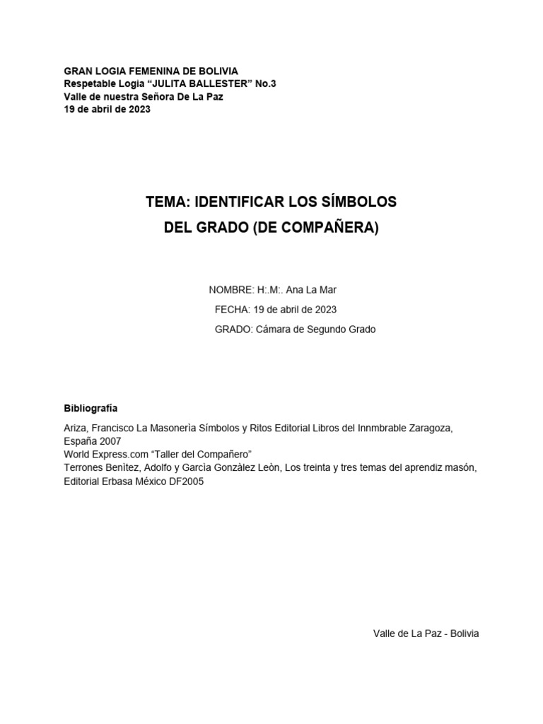 Símbolos del Grado de Compañera | PDF | Masonería | Palanca