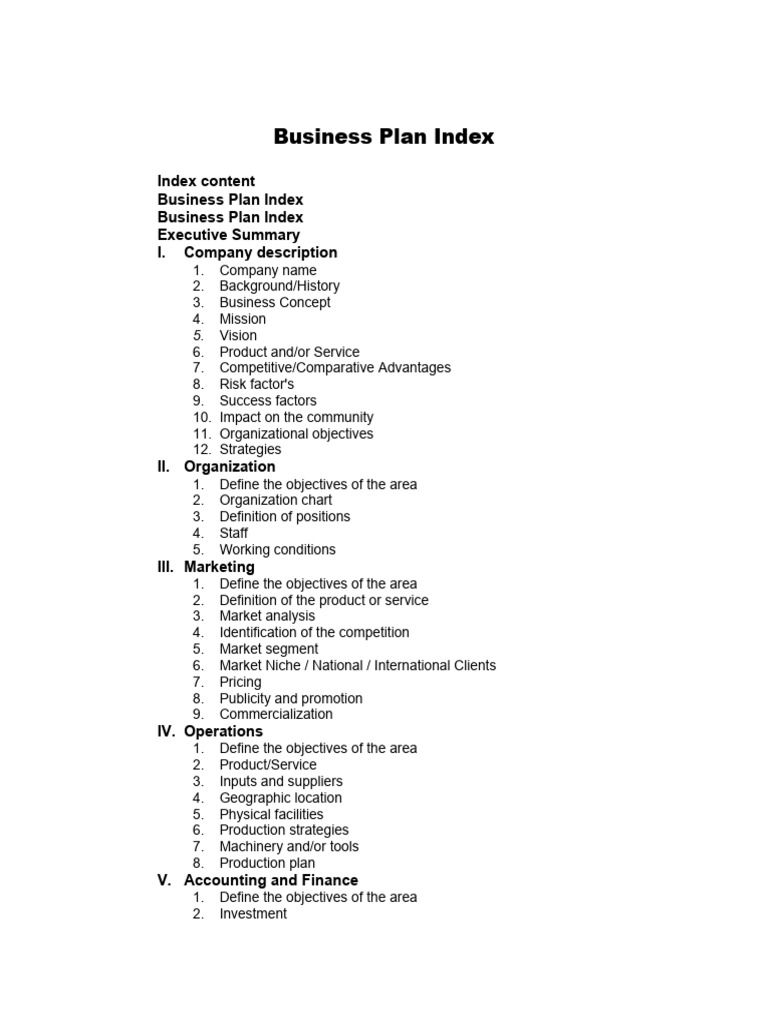 Business Plan Index | PDF | Marketing | Product (Business)