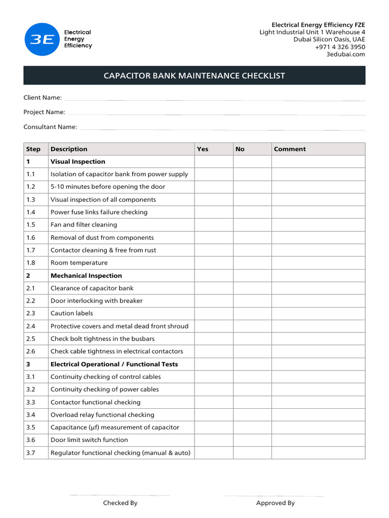 Capacitor Bank Maintenence FAT Checklist | PDF | Capacitor | Switch
