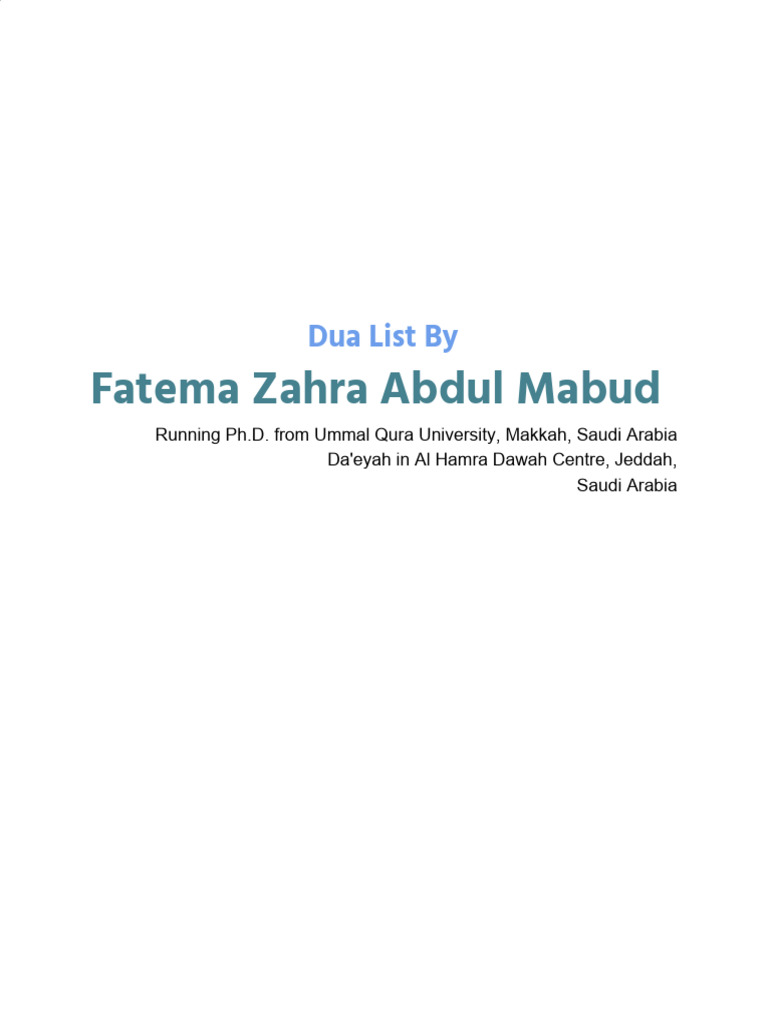 Dua List by Fatema Teacher | PDF