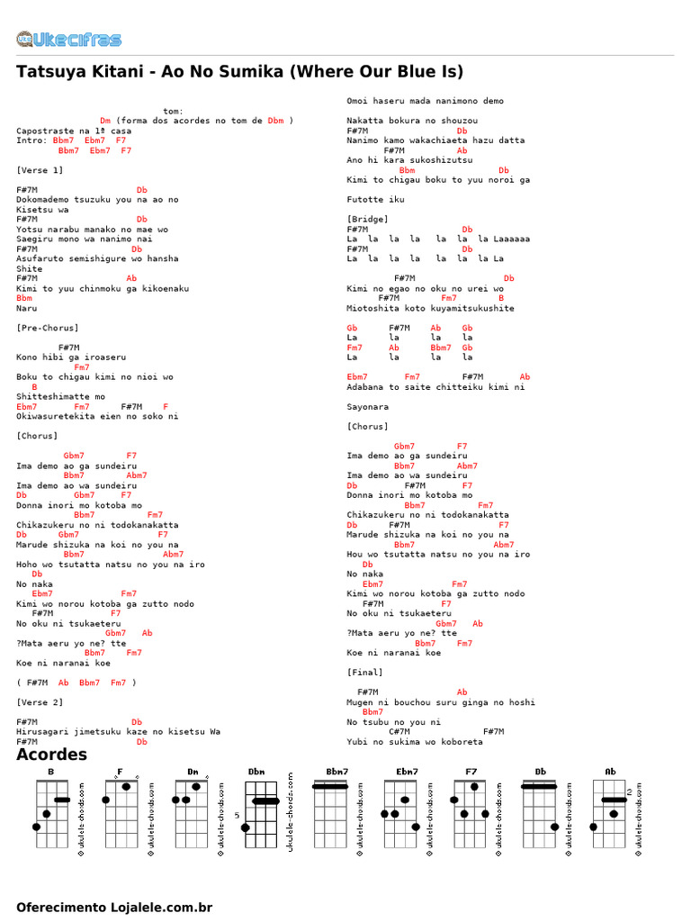 Tatsuya Kitani - Ao No Sumika (Where Our Blue Is) (Uke Cifras) | PDF