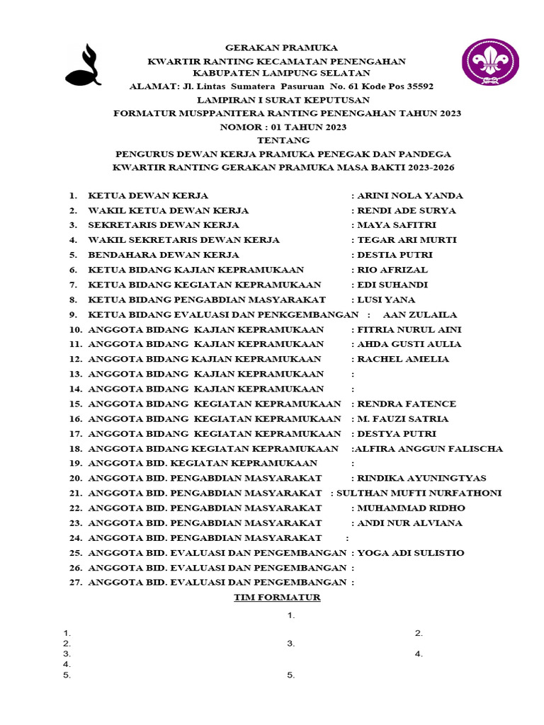SK Pramuka DKR Masa Bakti 2023 - 2026 | PDF | Perjalanan