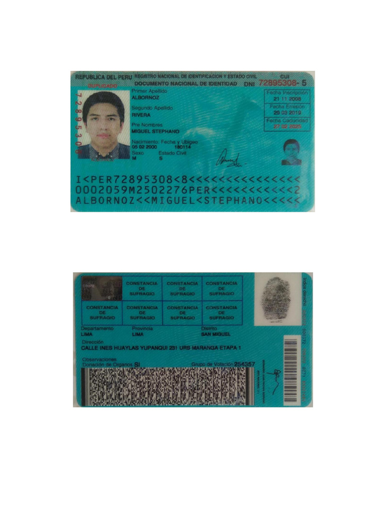 Dni - Miguel Stephano Albornoz Rivera | PDF