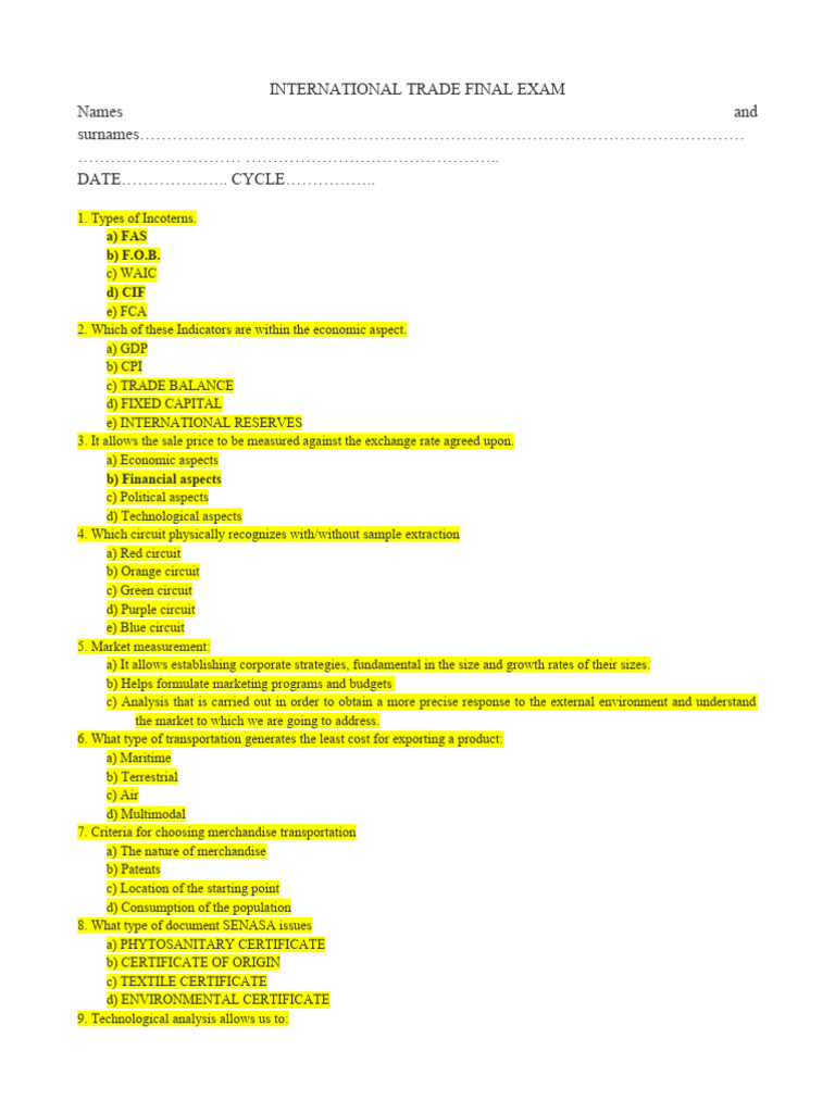 International Trade Final Exam | PDF | Sales | Exports