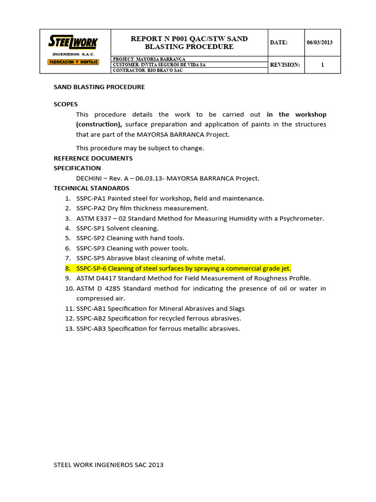 Sandblasting Procedure | PDF | Paint | Abrasive