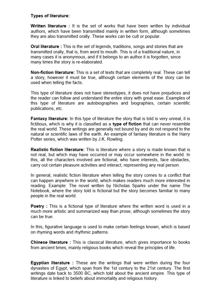 Types Of Literature Pdf Poetry Genre