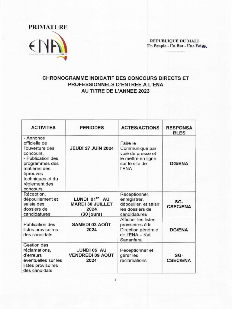 Chronogramme Indicatif | PDF