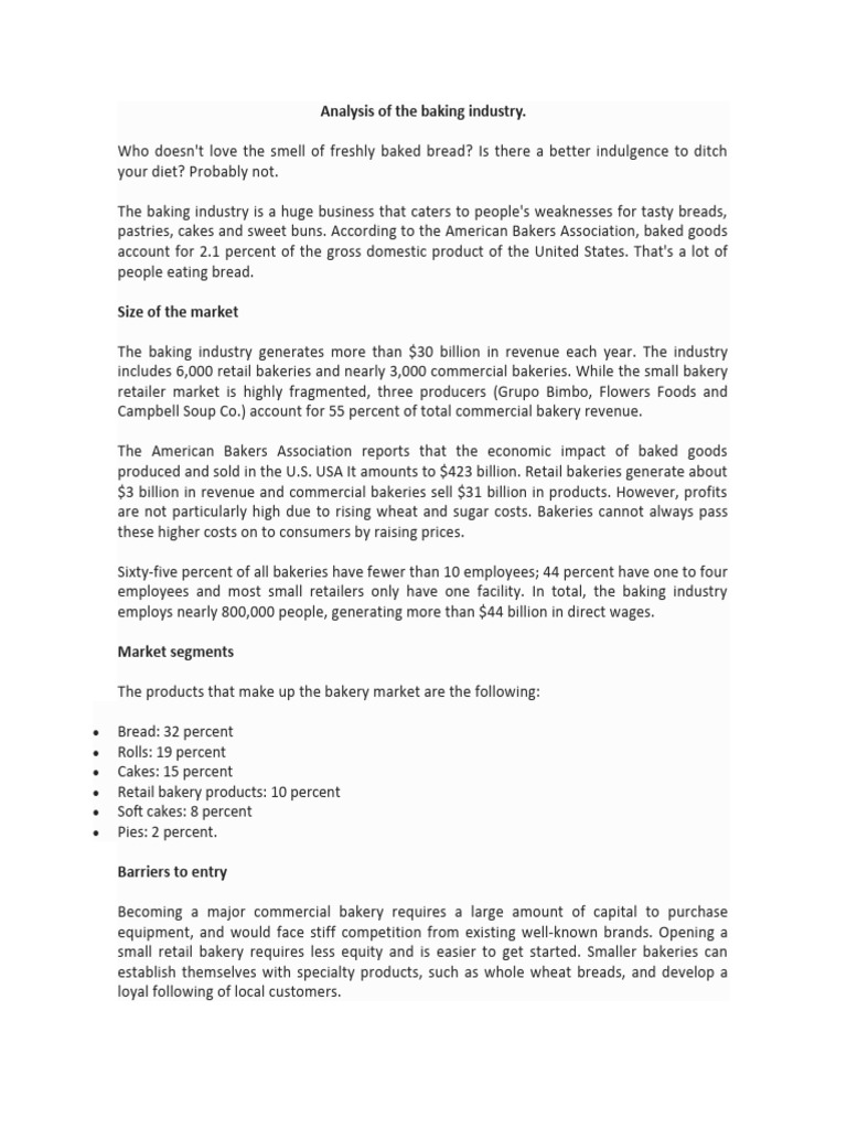 Analysis of The Bakery Industry | PDF | Bakery | Baking