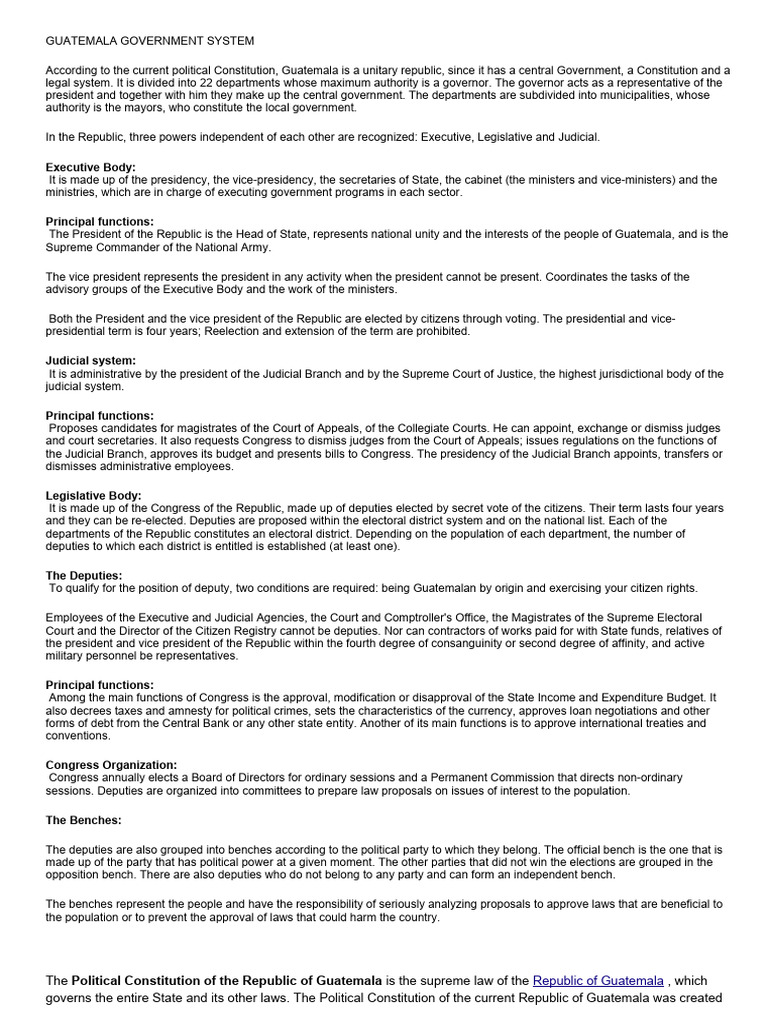 Guatemala Government System | PDF | Presidencies | American Government