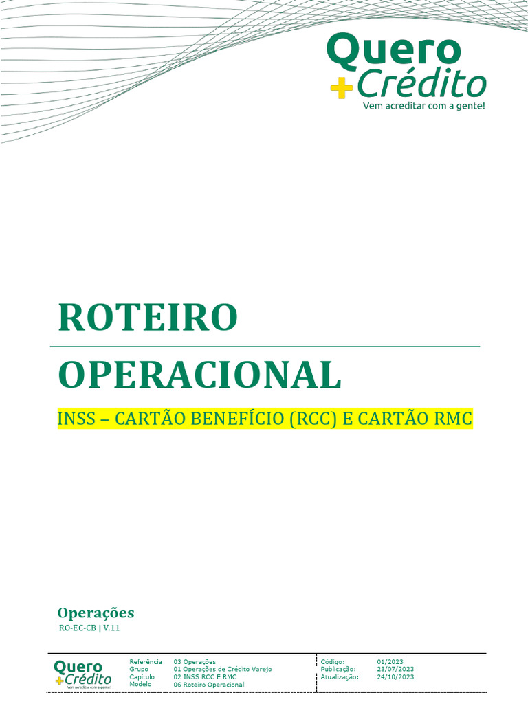 Roteiro Operacional - INSS Cartão Benefício RCC e RMC | PDF | Empréstimos | Crédito