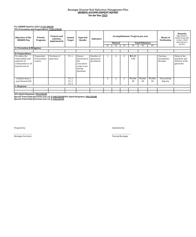 BDRRM Accomplishment Report | PDF | Safety | Risk