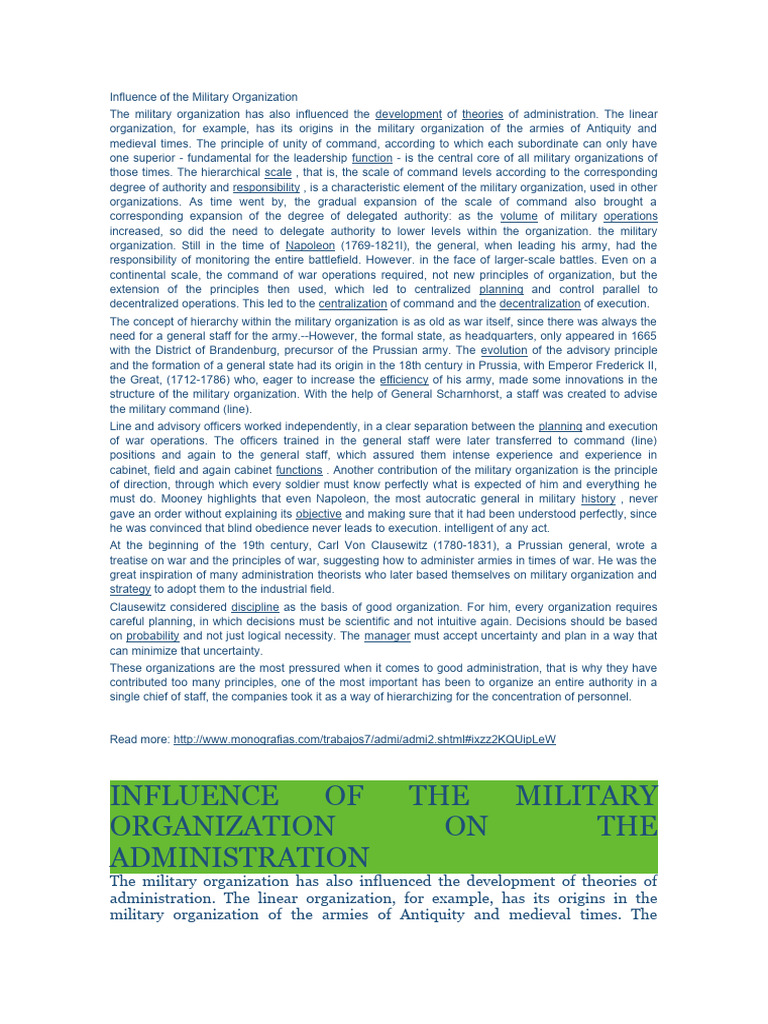 Influence of The Military Organization | PDF | Staff (Military ...