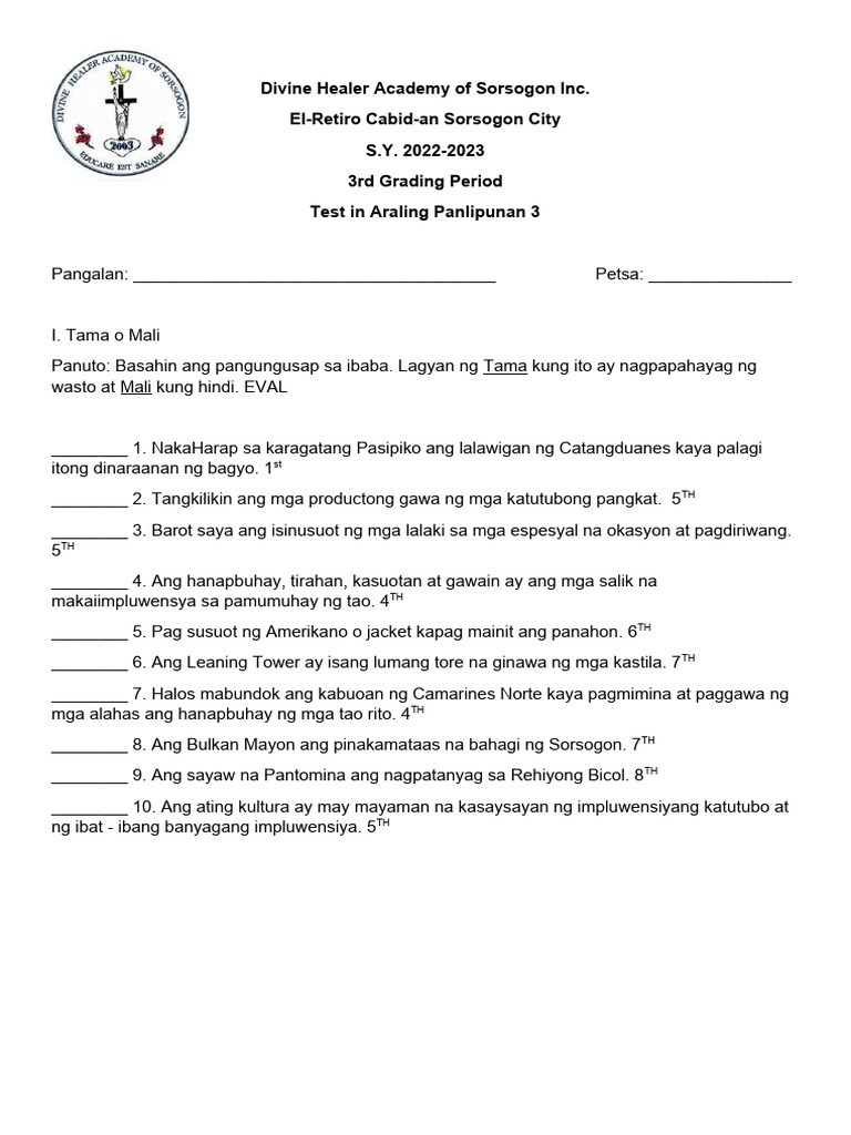 3rd Quarter AP Tos | PDF